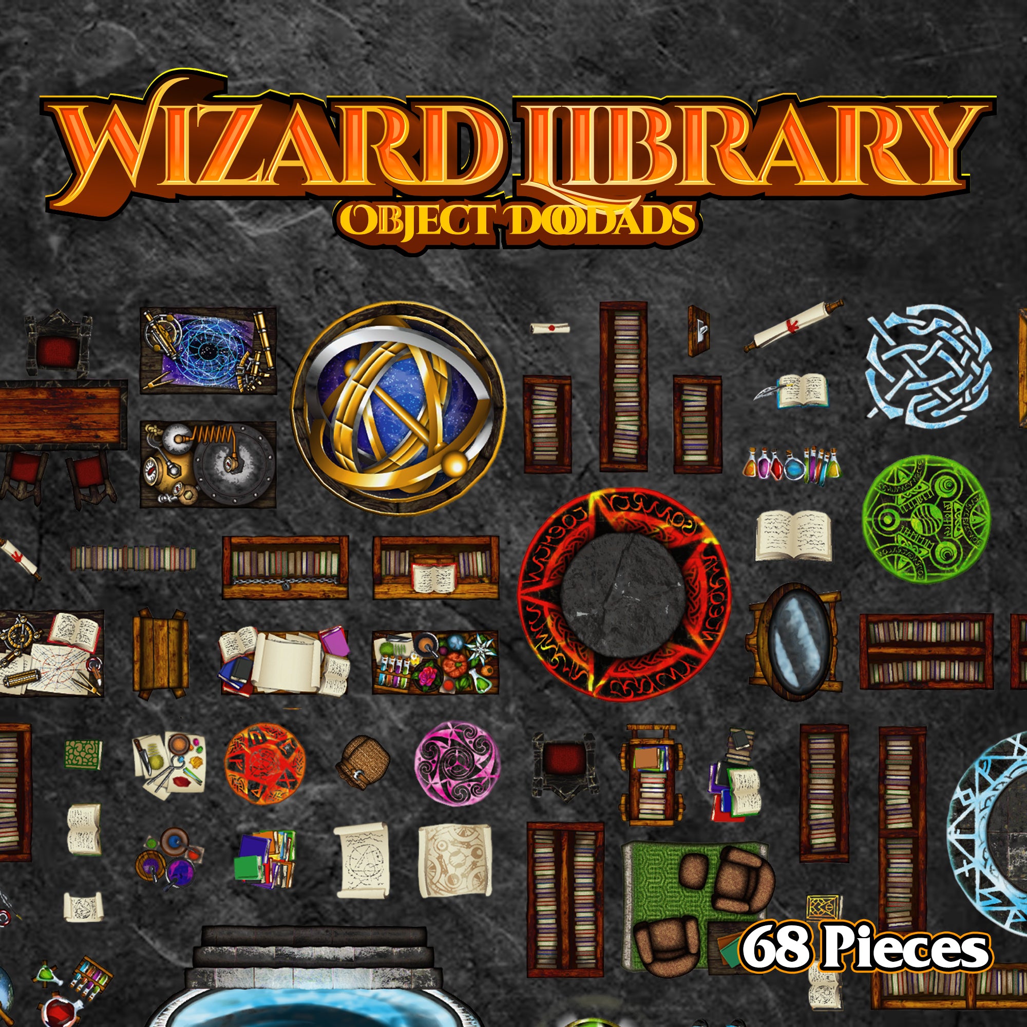 Wizard's Library - Roleplaying Objects - 68 Pieces – Arcknight LLC